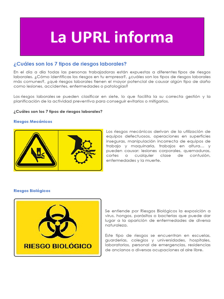 Cuales Son Los 7 Tipos de Riesgos Laborales | PDF | Entorno natural | Medicina CLINICA