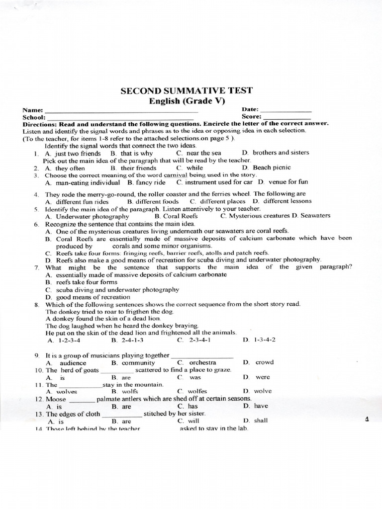 English Grade 5 Pdf