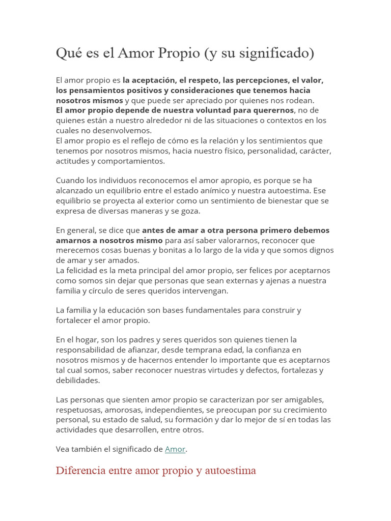 Amor Propio: Clave para la Autoestima | PDF | Autoestima | Amor