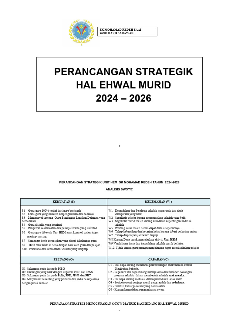 Pelan Strategik Unit HEM 2024-2026 | PDF