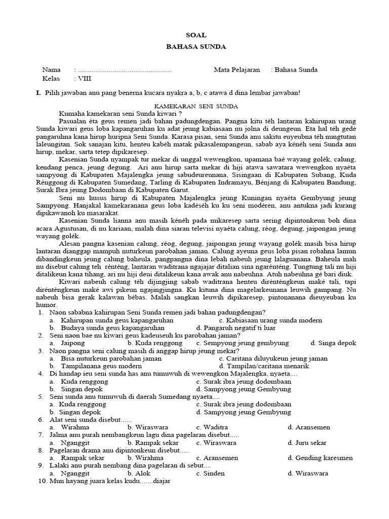 Soal B. Sunda Kls 8 | PDF