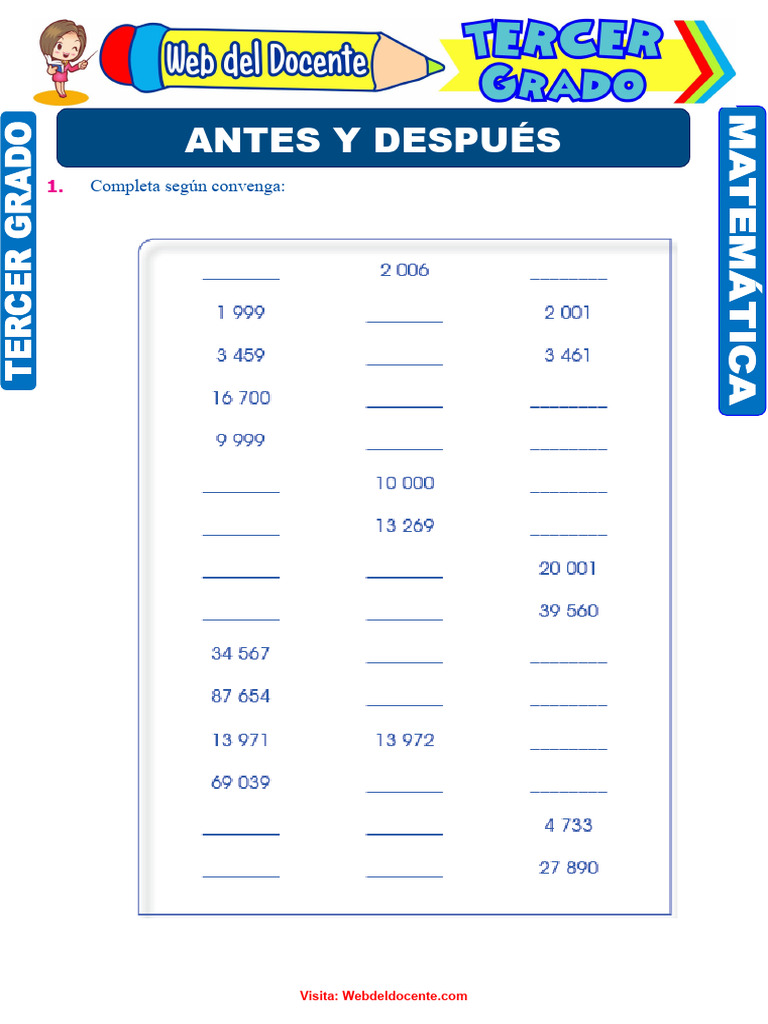 Antes y Despues de Un Número para Tercer Grado de Primaria | PDF