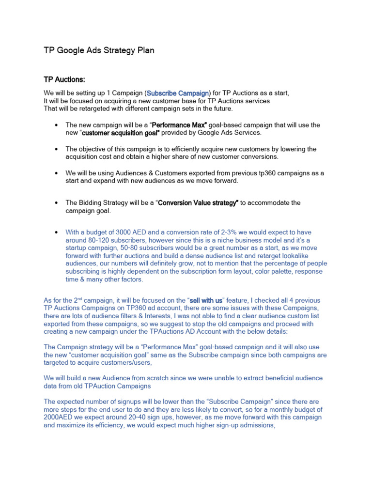 TP Google Ads Strategy Plan | PDF | Subscription Business Model | Brand