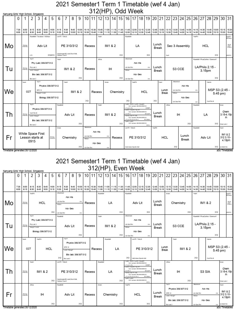 2021SEM1Timetable Term 1 - Sec 3 | PDF