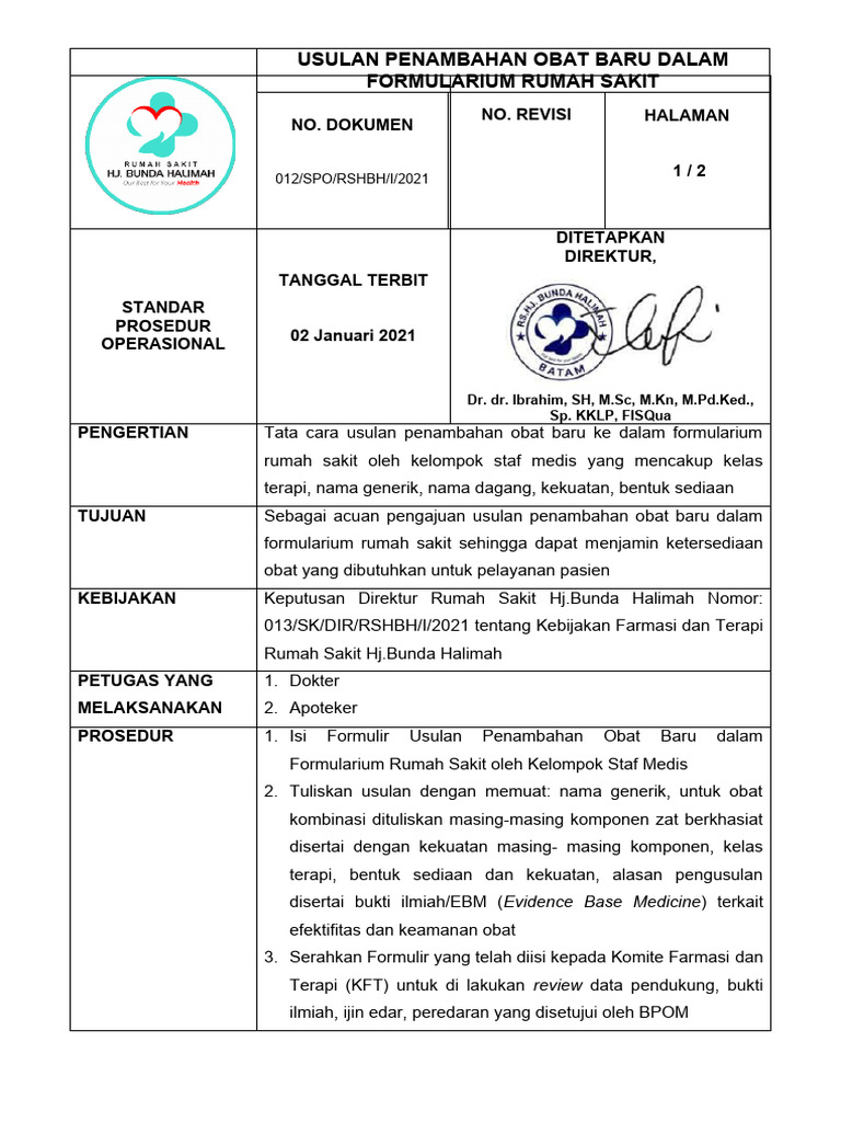 Prosedur Usulan Obat Baru RS | PDF
