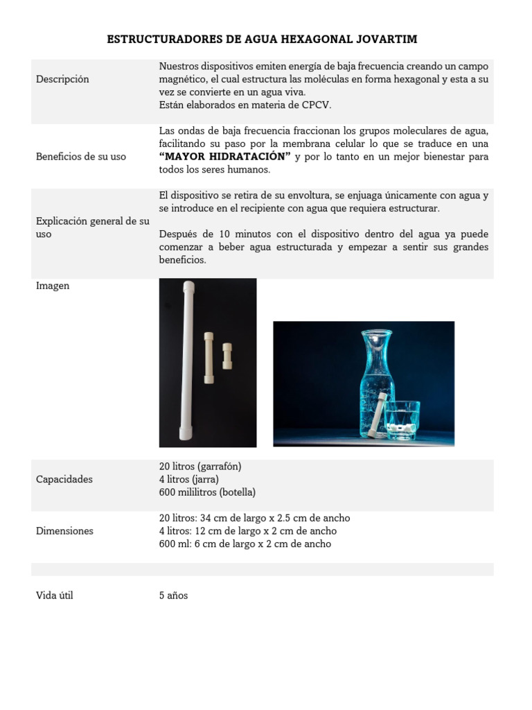 Estructuradores de Agua Hexagonal Jovartim Inf | PDF
