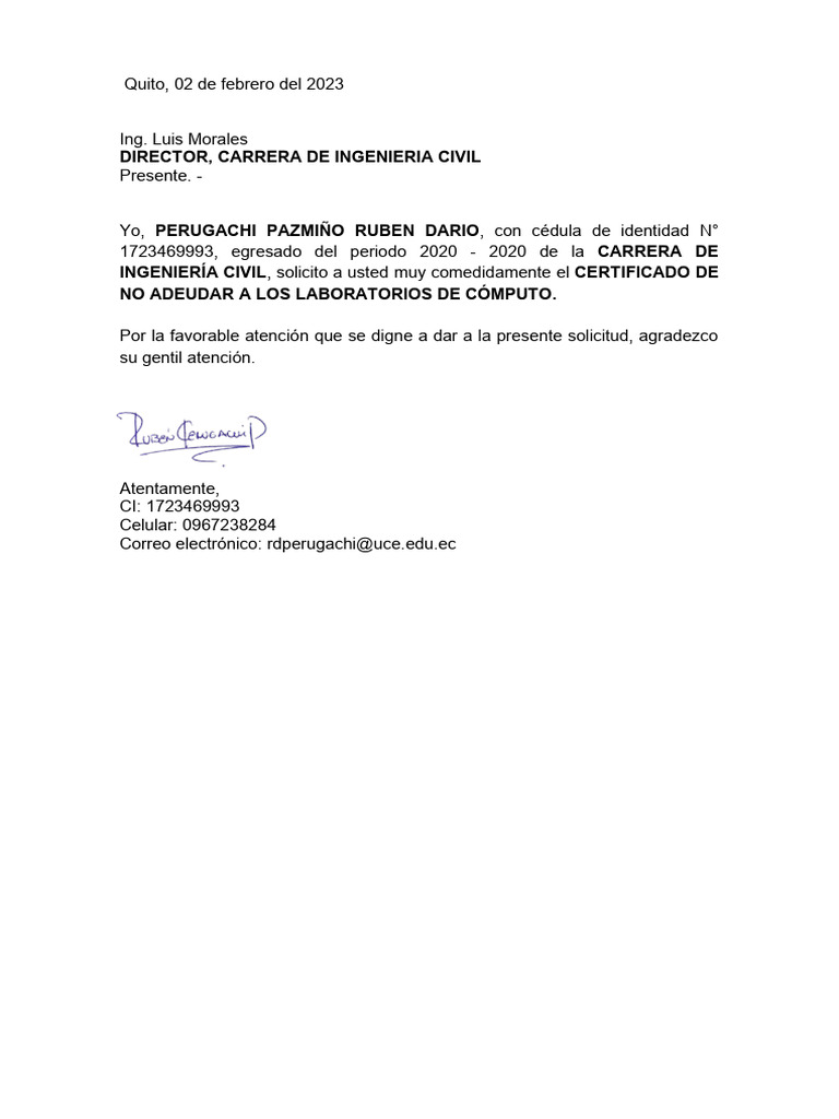 Solicitud No Adeudar Laboratorio de Computo | PDF