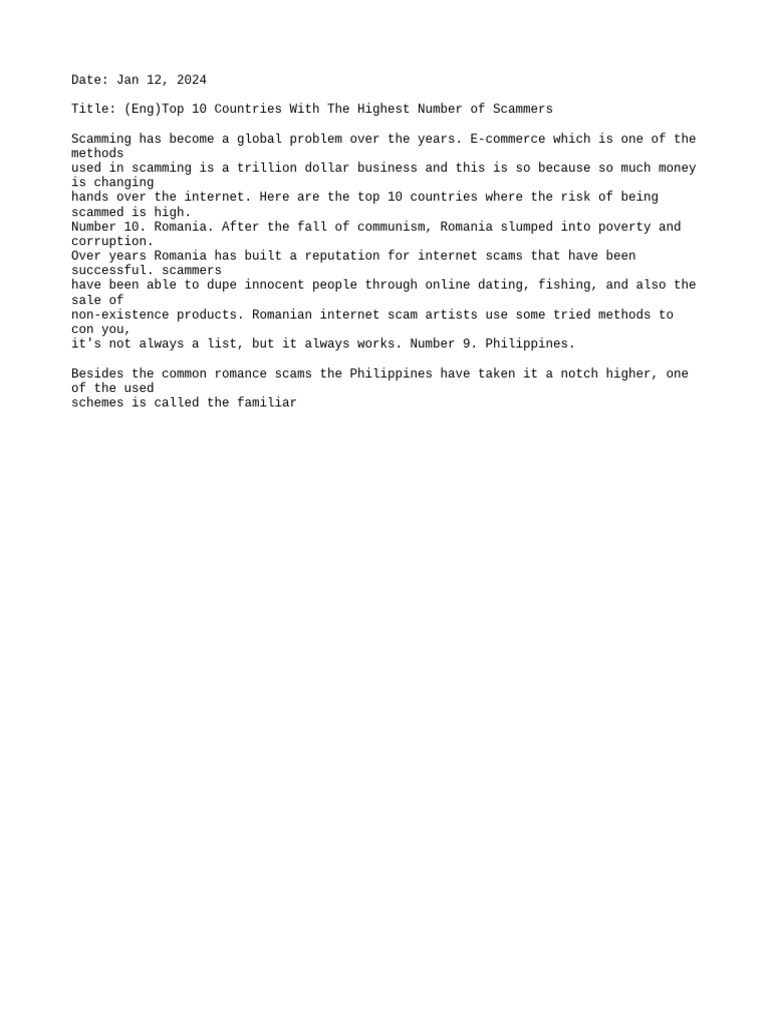 (Eng) Top 10 Countries With The Highest Number of Scammers | PDF
