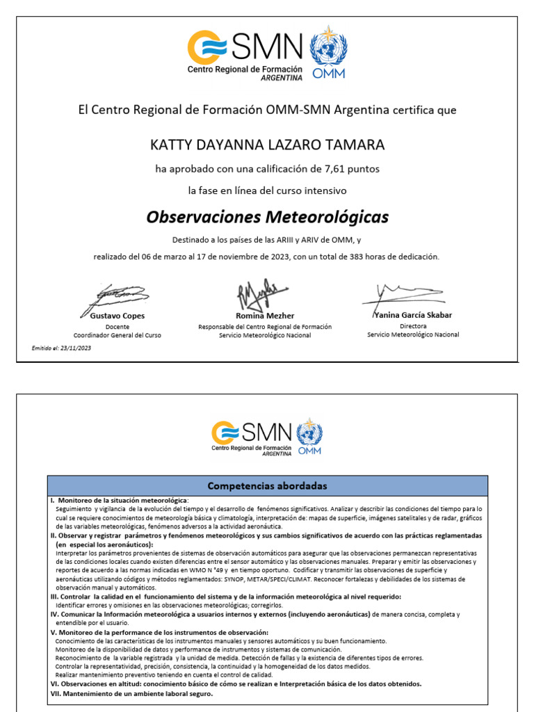 23 - Cert Obs Met 2023 Reg | PDF | Meteorología