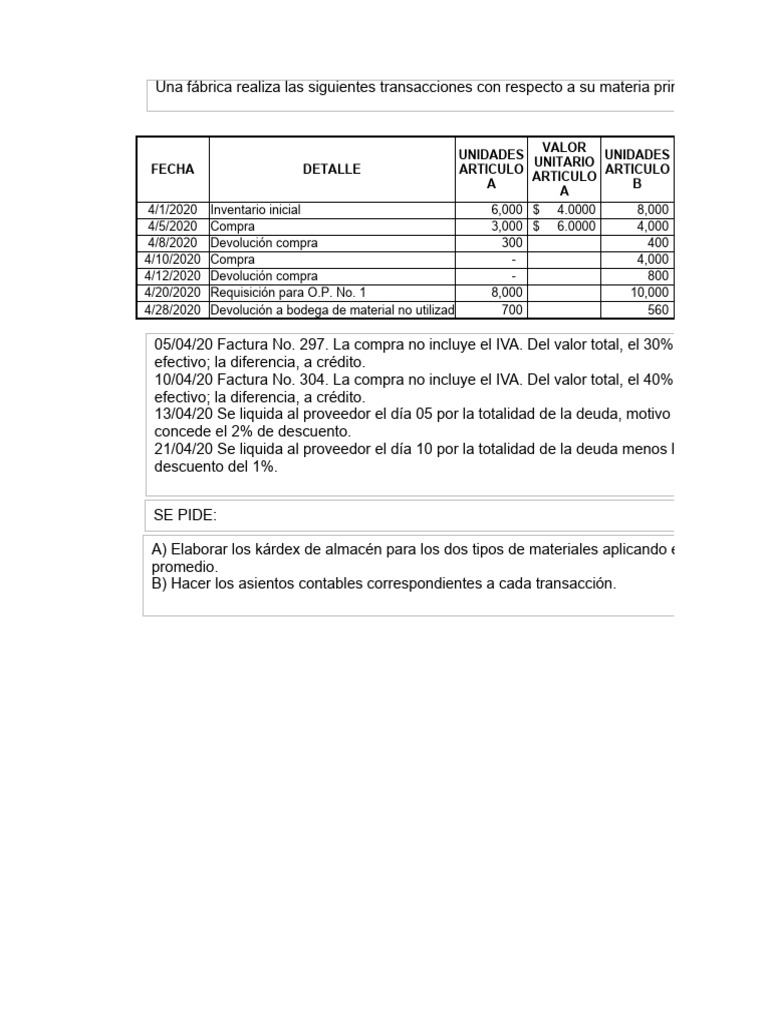 Materia Prima Directa | PDF | Factura | Servicios (economía)