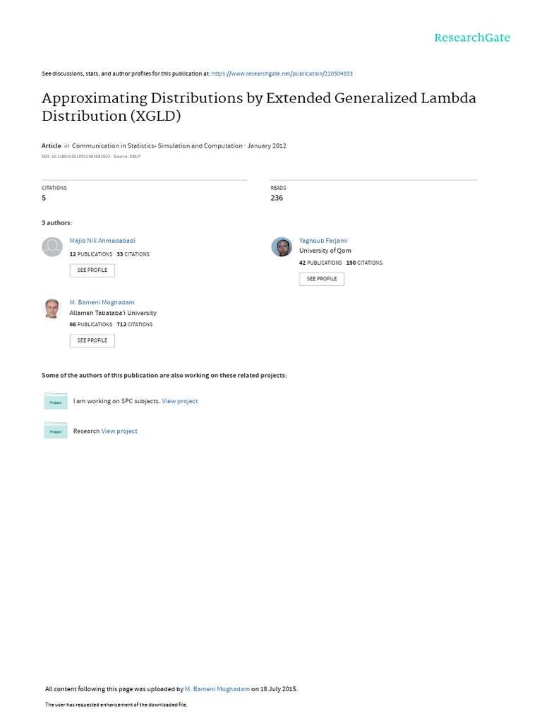 Approximating Distributions by Extended Generalized Lambda Distribution ...