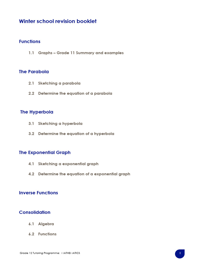 Winter School Maths Revision | PDF | Asymptote | Cartesian Coordinate ...