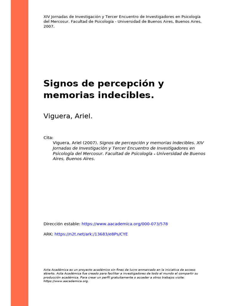 Viguera, Ariel (2007). Signos de percepción y memorias indecibles | PDF ...