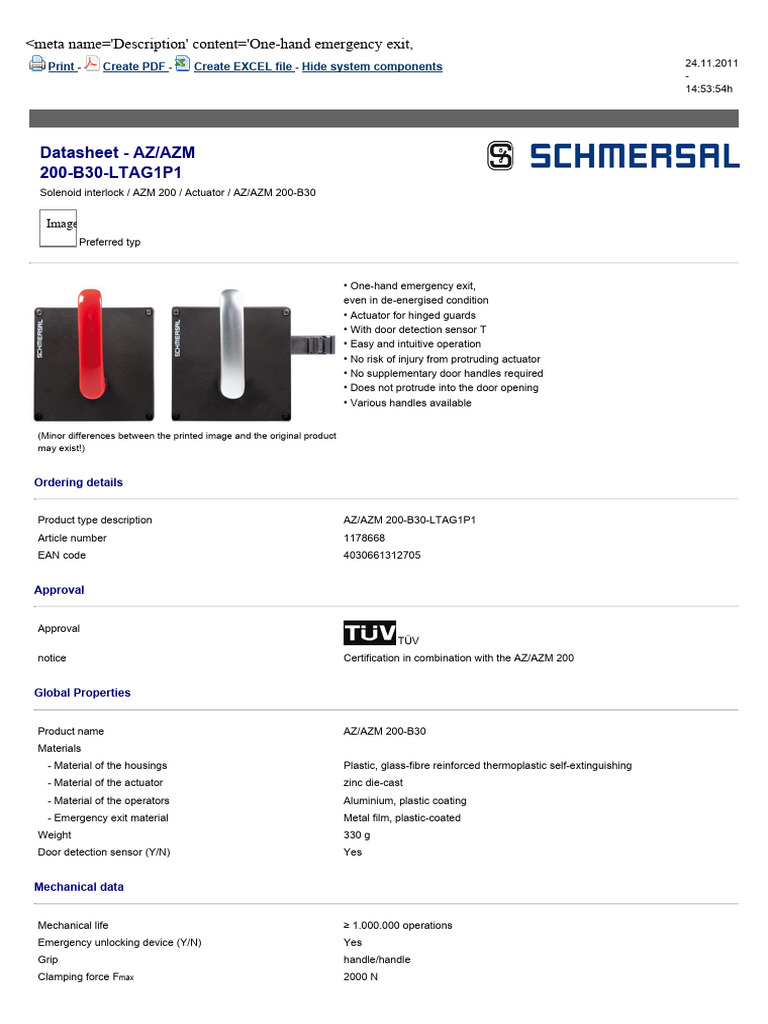 One-Hand Emergency Exit Actuator AZM 200 | PDF