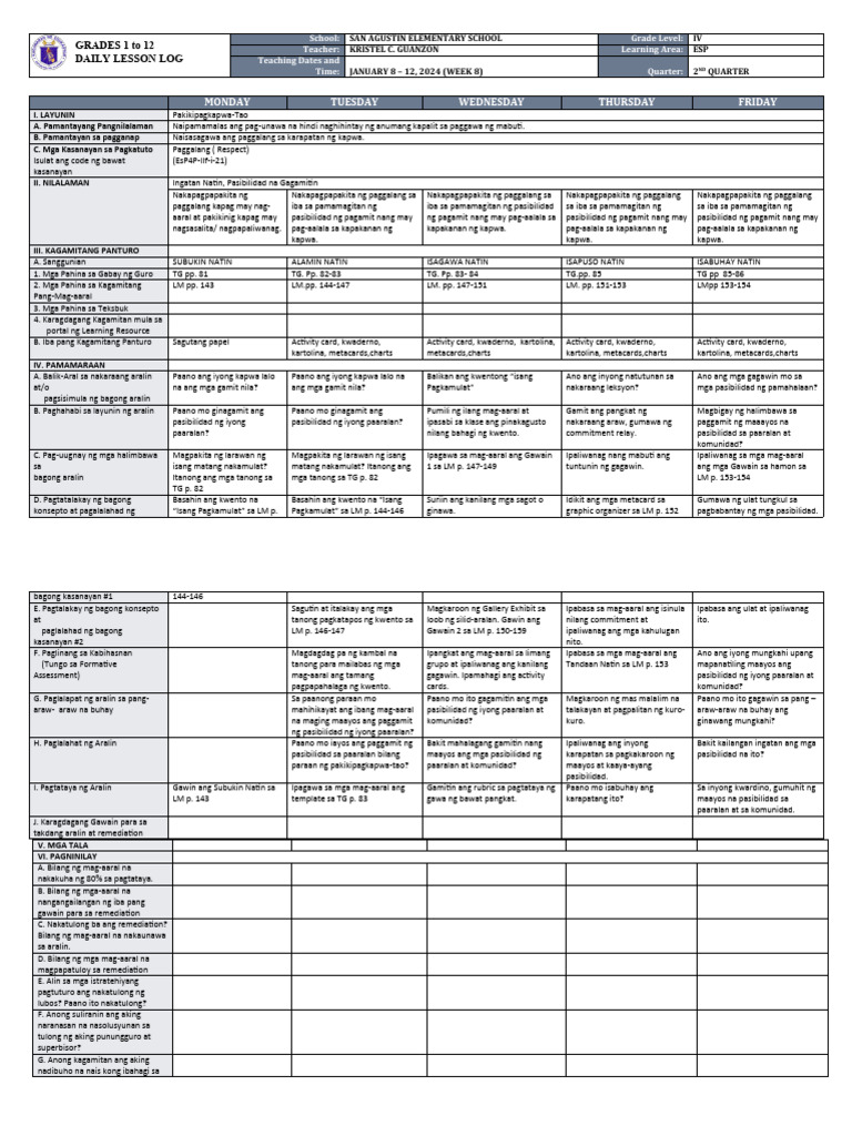 DLL - Esp 4 - Q2 - W8 | PDF