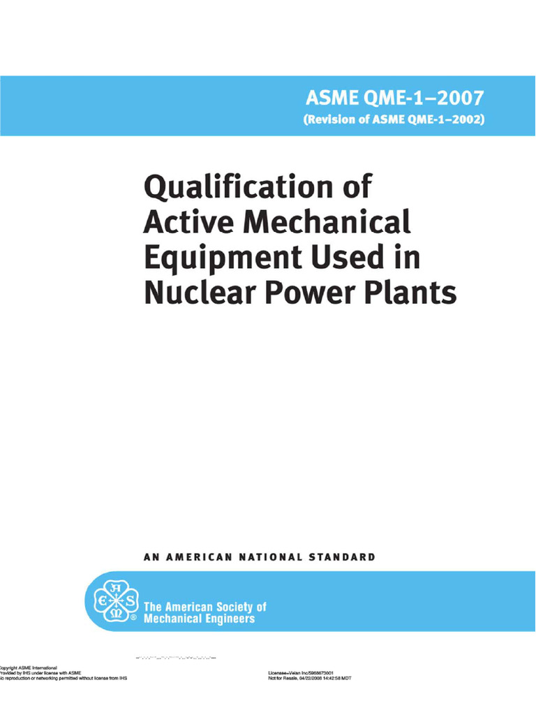 ASME QME-1-2007 - Qualification of Active Mechanical Equipment Used in ...