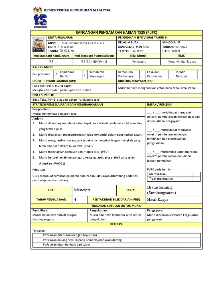 RPH PSV THN 6 Ts25 | PDF | Seni