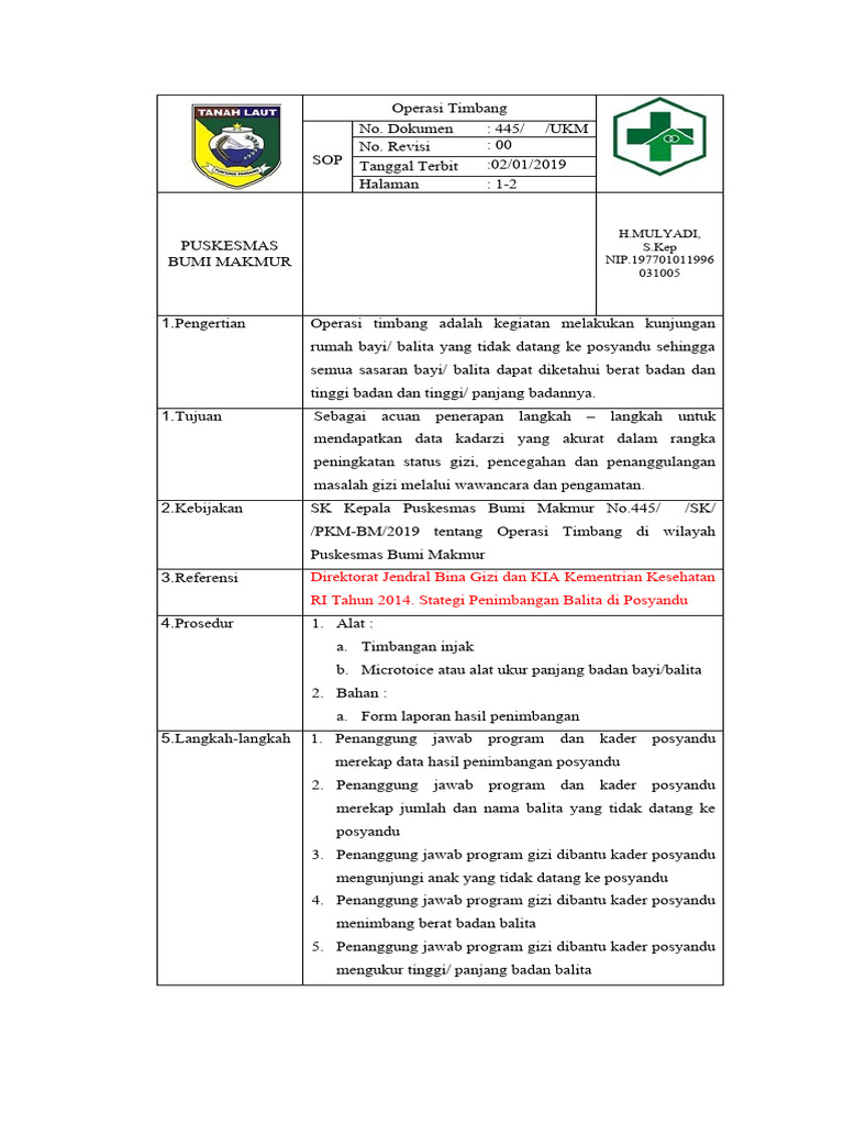 Sop Operasi Timbang | PDF | Kesehatan Holistik | Sains & Matematika