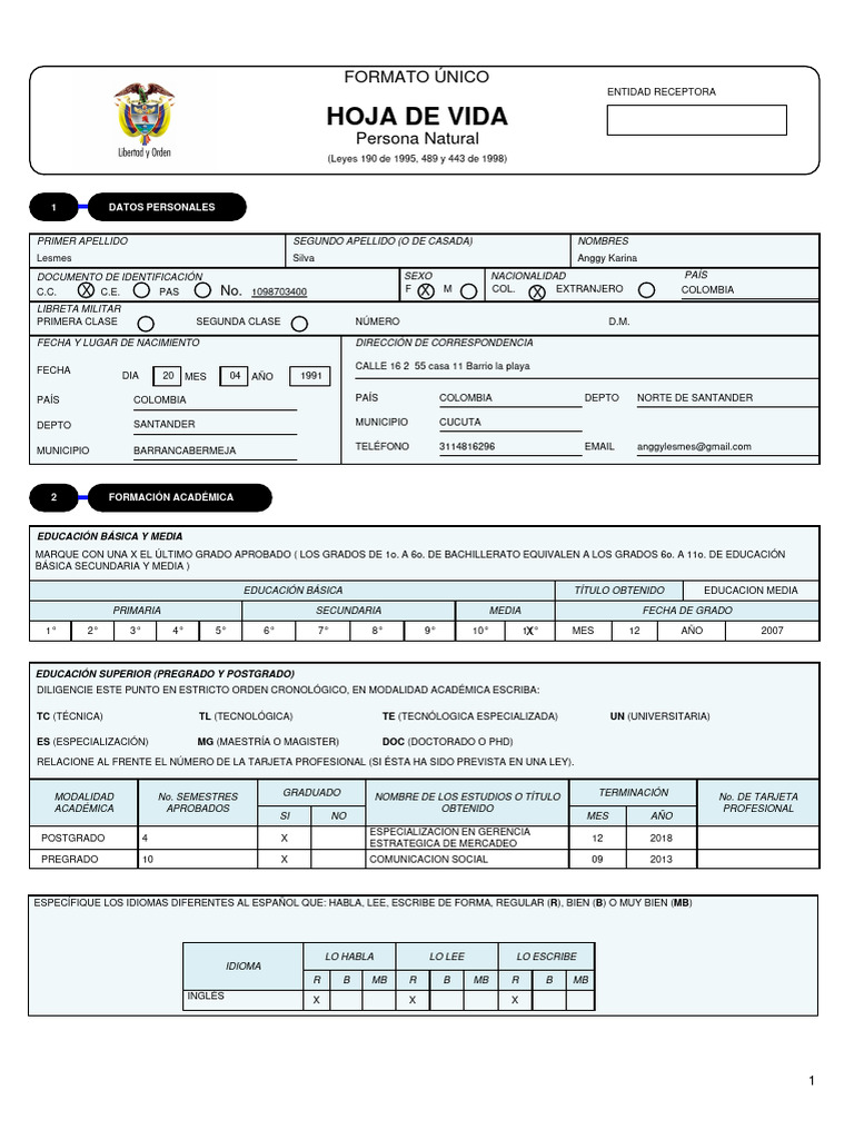HV Anggy Karina Lesmes Silva-Sigep II | PDF | Educación más alta | Colombia