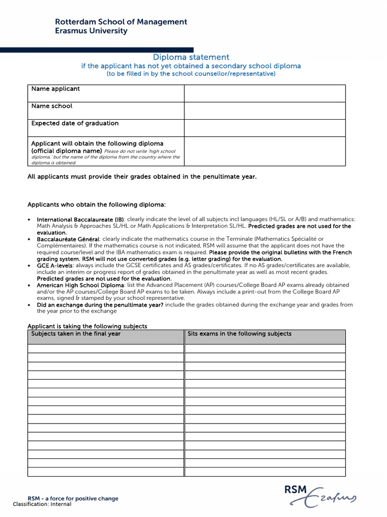 Fillable PDF Diploma Statement 2023 non-VWO | PDF | High School Diploma ...
