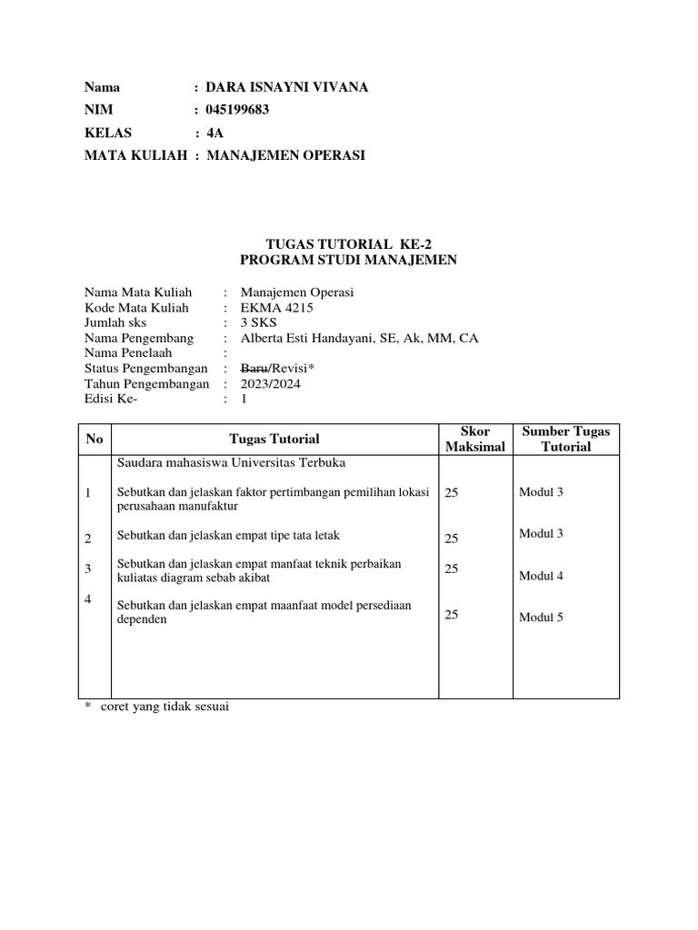 Tugas 2 Manajemen Operasi | PDF