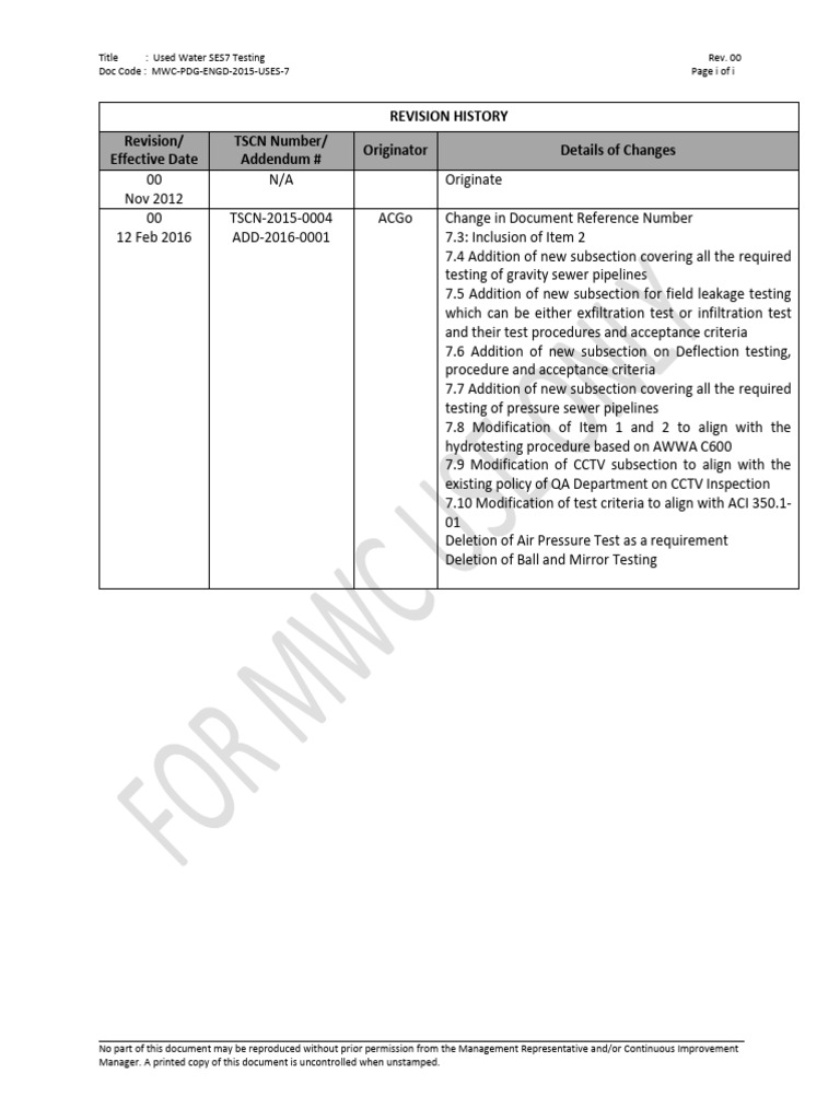 Used Water Pipeline Testing Procedures | PDF | Sanitary Sewer | Pipe ...