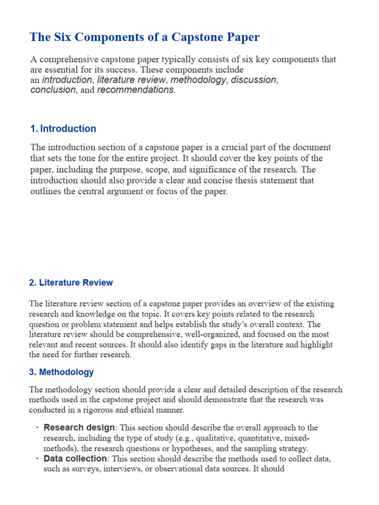 The Six Components of A Capstone Paper | PDF | Methodology | Cognition