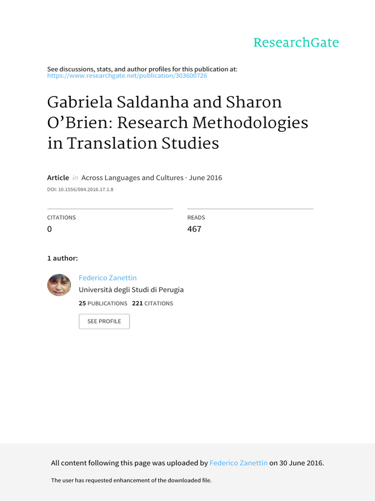 Gabriela Saldanha and Sharon O'Brien - Research Methodologies in Translation Studies | PDF ...