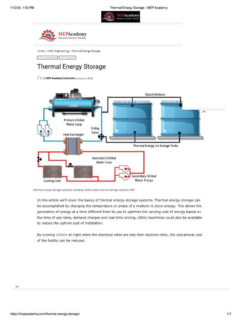 Thermal Energy Storage (Chiller - Ice Tank) | PDF