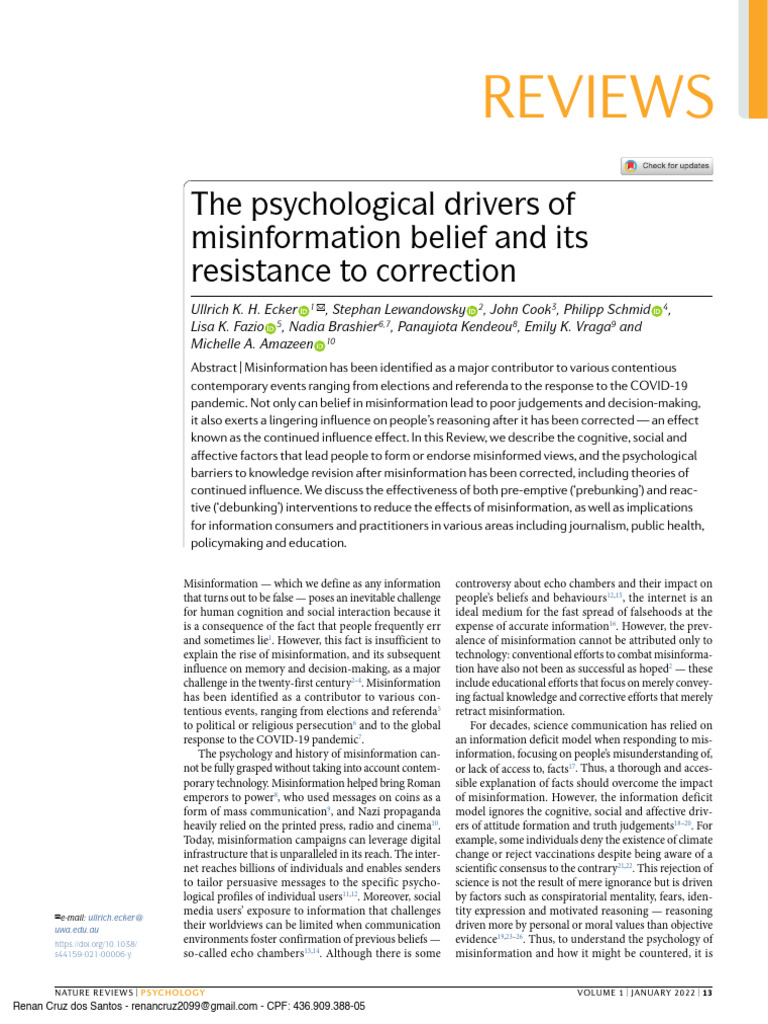 The Psychological Drivers of Misinformation Belief and Its Resistance ...