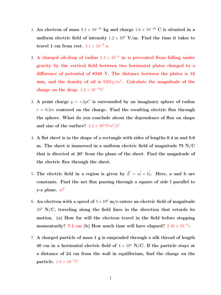 Electric-field-numerical-questions | PDF | Electric Field | Sphere