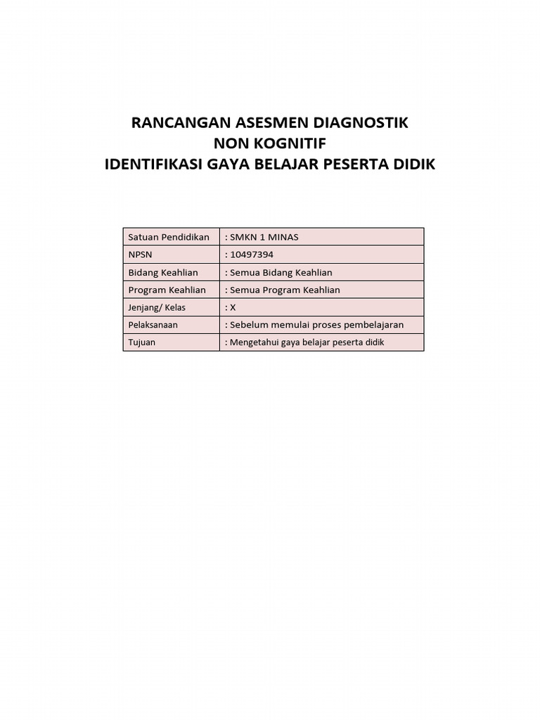 Asesmen Diagnostik Non-Kognitif | PDF