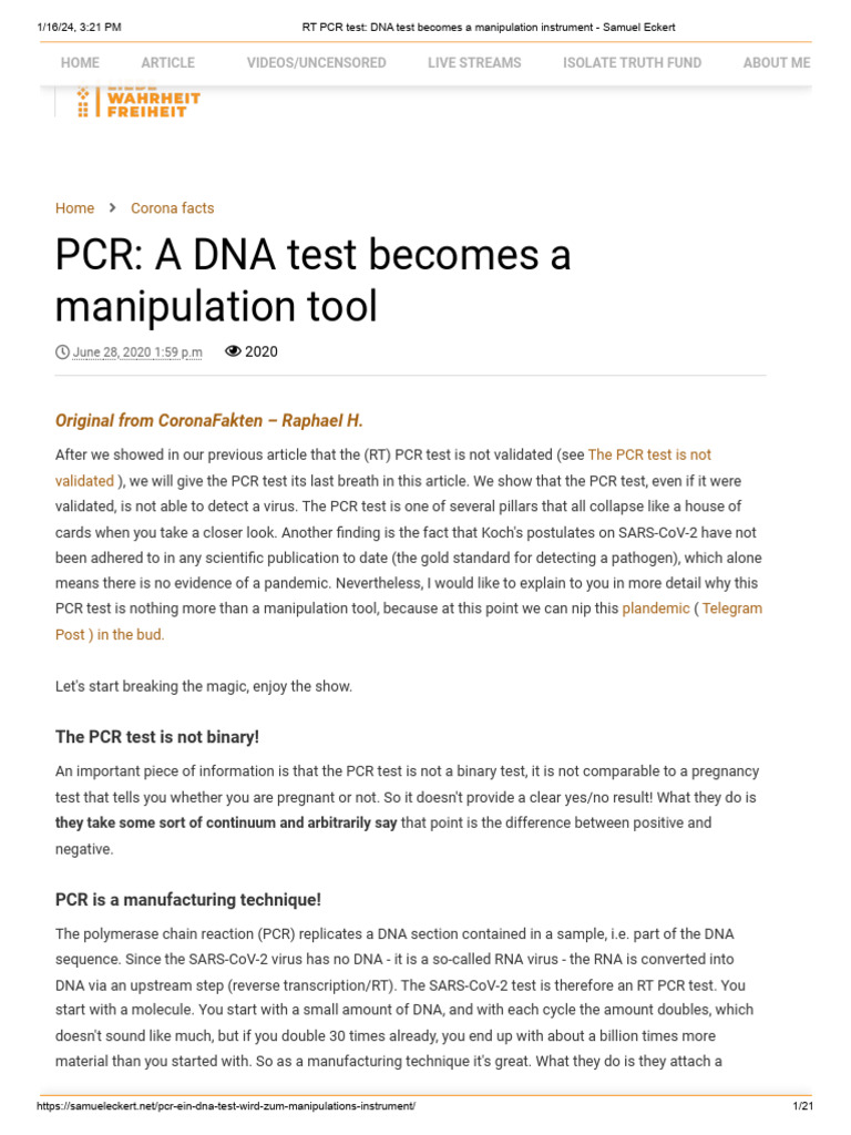 RT PCR Test - DNA Test Becomes A Manipulation Instrument - Samuel ...