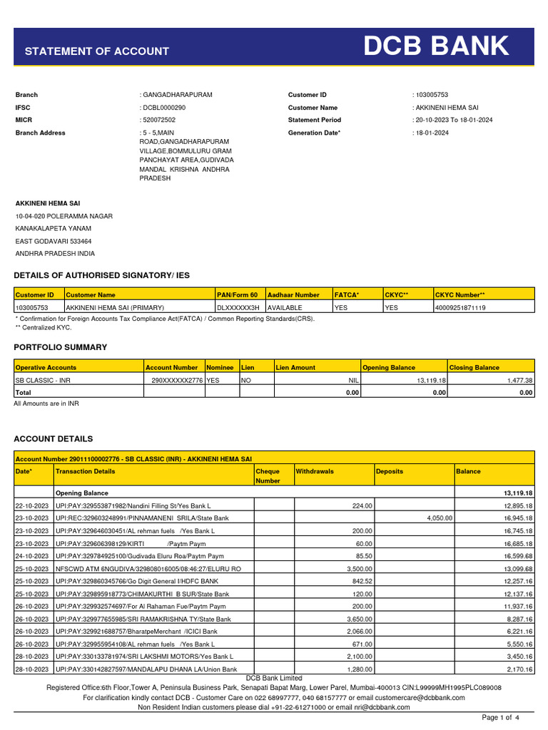 DCB Account Statement1705544690 | PDF | Deposit Account | Economies