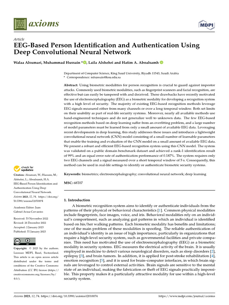 EEG-Based Person Identification and Authentication | PDF | Biometrics | Systems Science