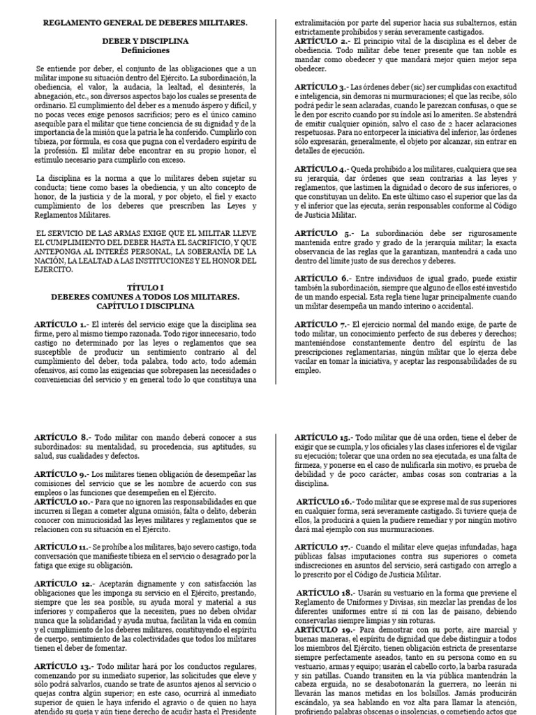 Reglamento General de Deberes Militares 2024S. | PDF | Corporal | Disciplinas