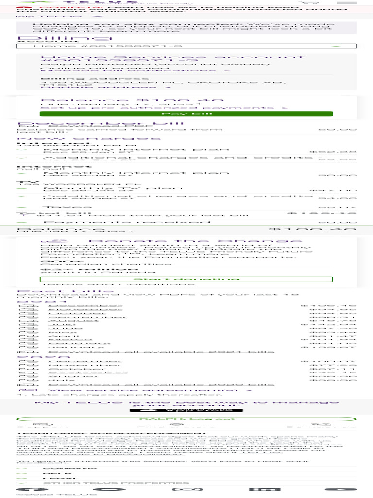 Bill Summary My TELUS | PDF
