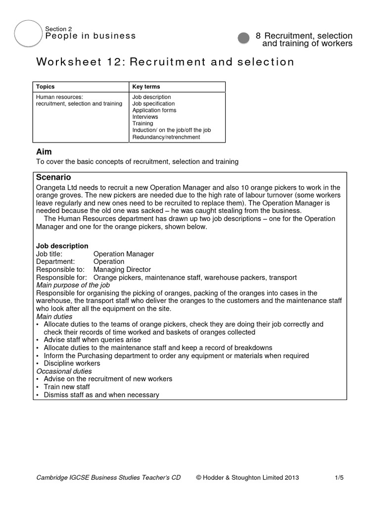 Job Description & Specification Activity | PDF | Recruitment | Employee ...