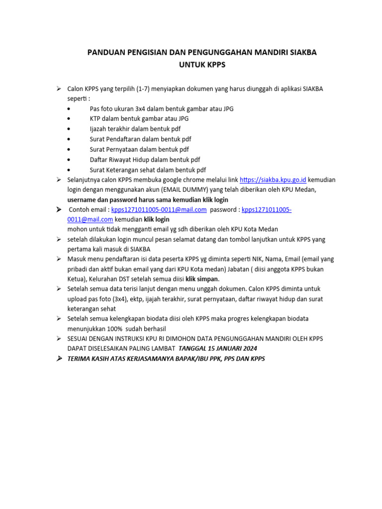 Panduan Unggah Dokumen KPPS SIAKBA | PDF