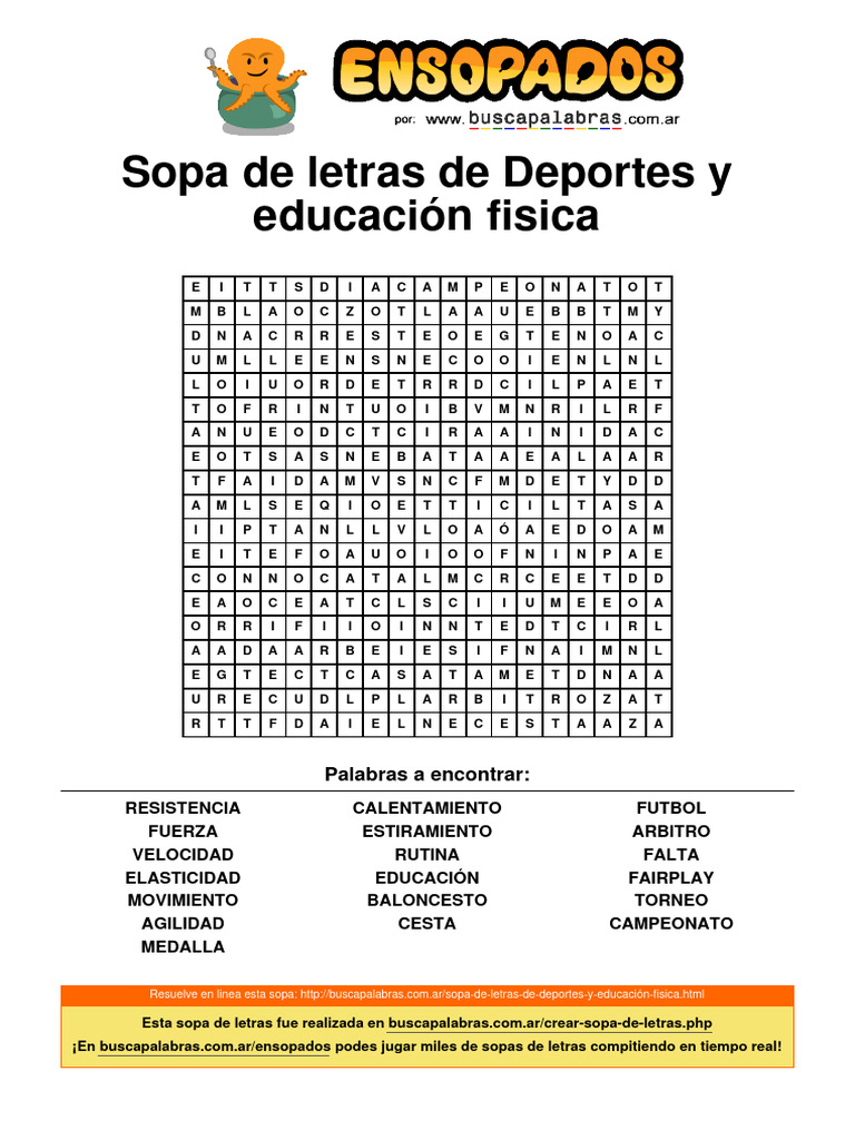 Sopa de Letras de Deportes y Educación Fisica | PDF | Deportes