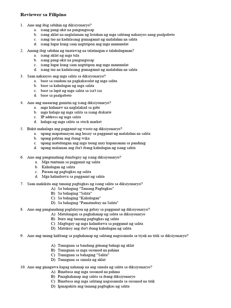 Filipino_Test Reviewer | PDF