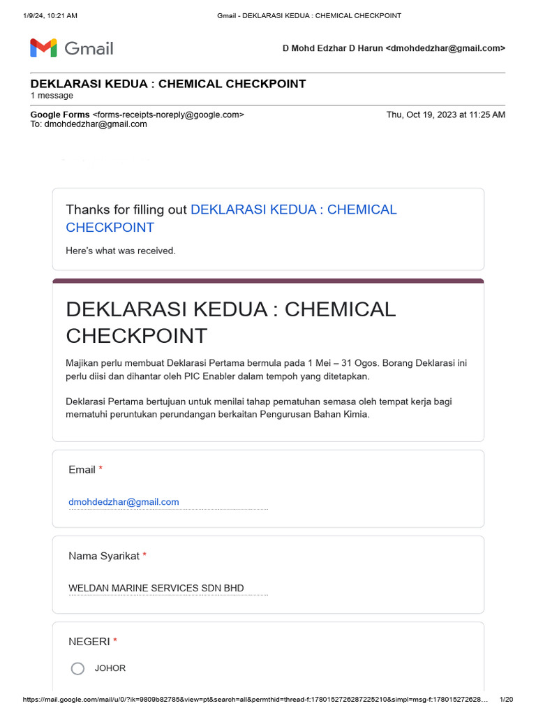 Gmail - Deklarasi Kedua - Chemical Checkpoint | PDF | Personal Protective Equipment | Safety