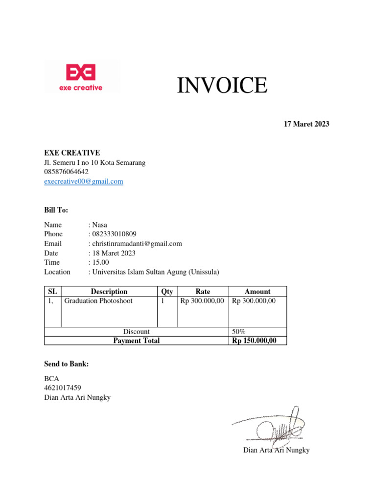 Invoice for Graduation Photoshoot | PDF