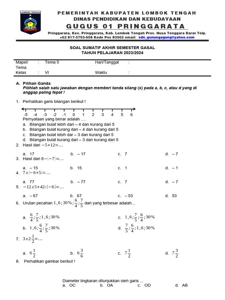 Soal Matematika Kelas 6 dan 2 | PDF