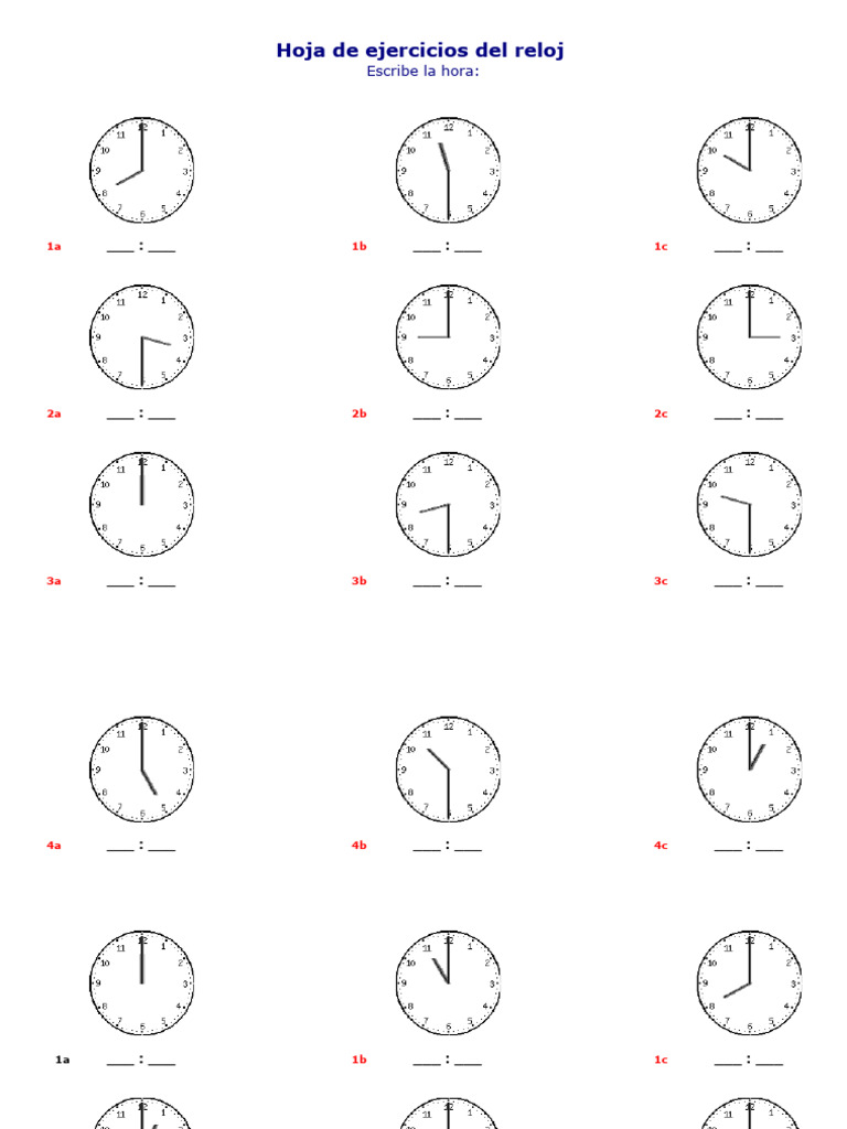 Hoja de Ejercicios Del Reloj | PDF