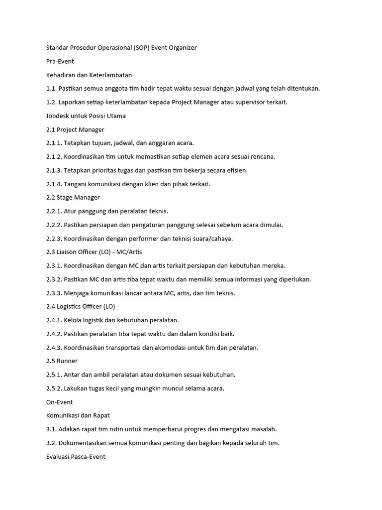 SOP Event Organizer: Panduan Lengkap | PDF