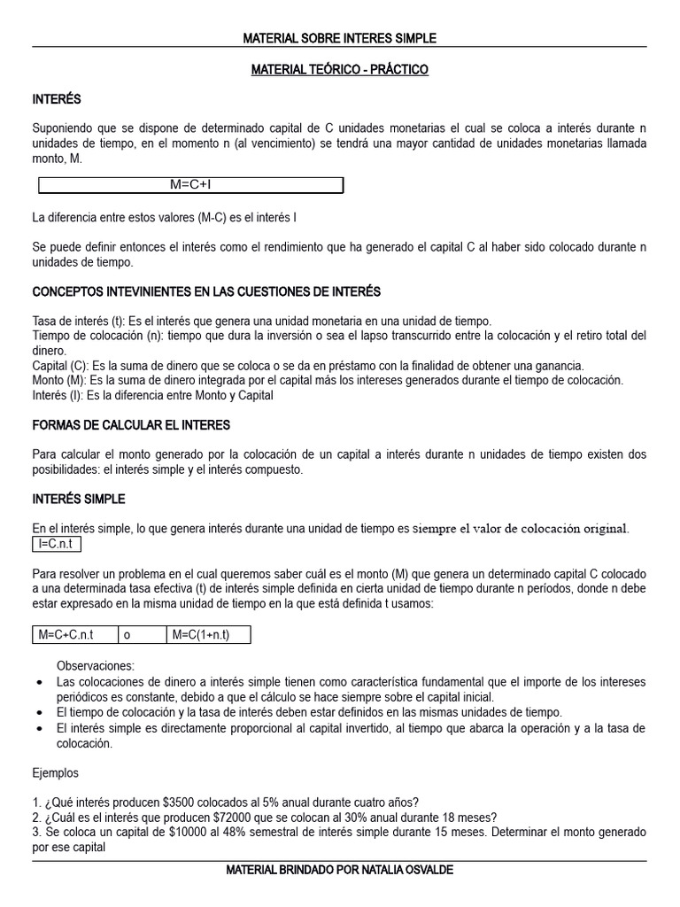 Material Teórico - Práctico Interes Simple | PDF | Interés | Capital (economía)