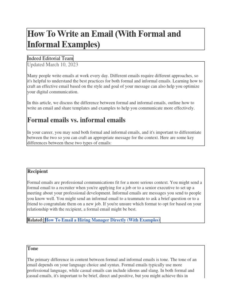 How To Write An Email (Formal and Informal) | PDF | Communication ...
