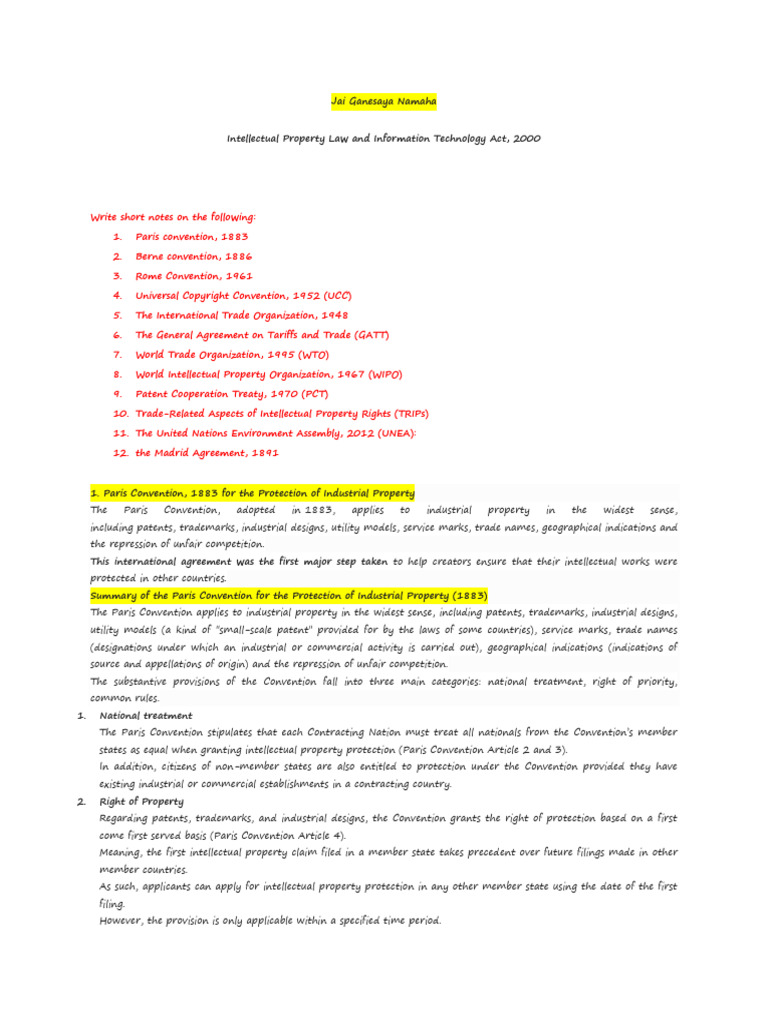 Short Notes On IPR Topics As On 30042023 | PDF | World Intellectual ...