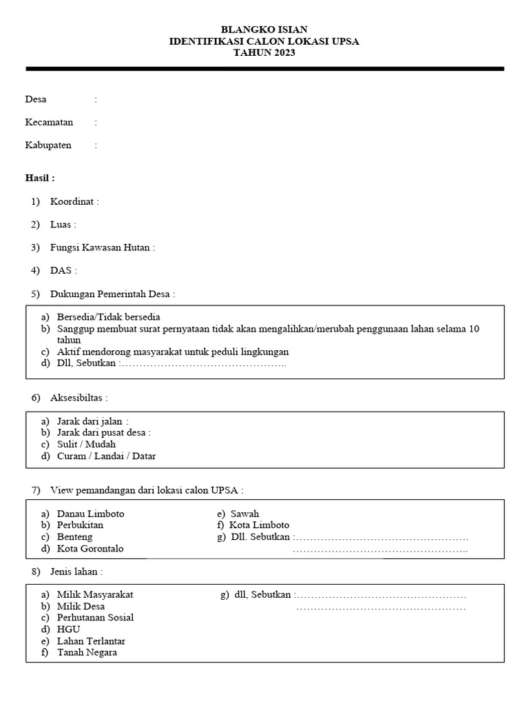 Formulir Lokasi UPSA 2023 | PDF